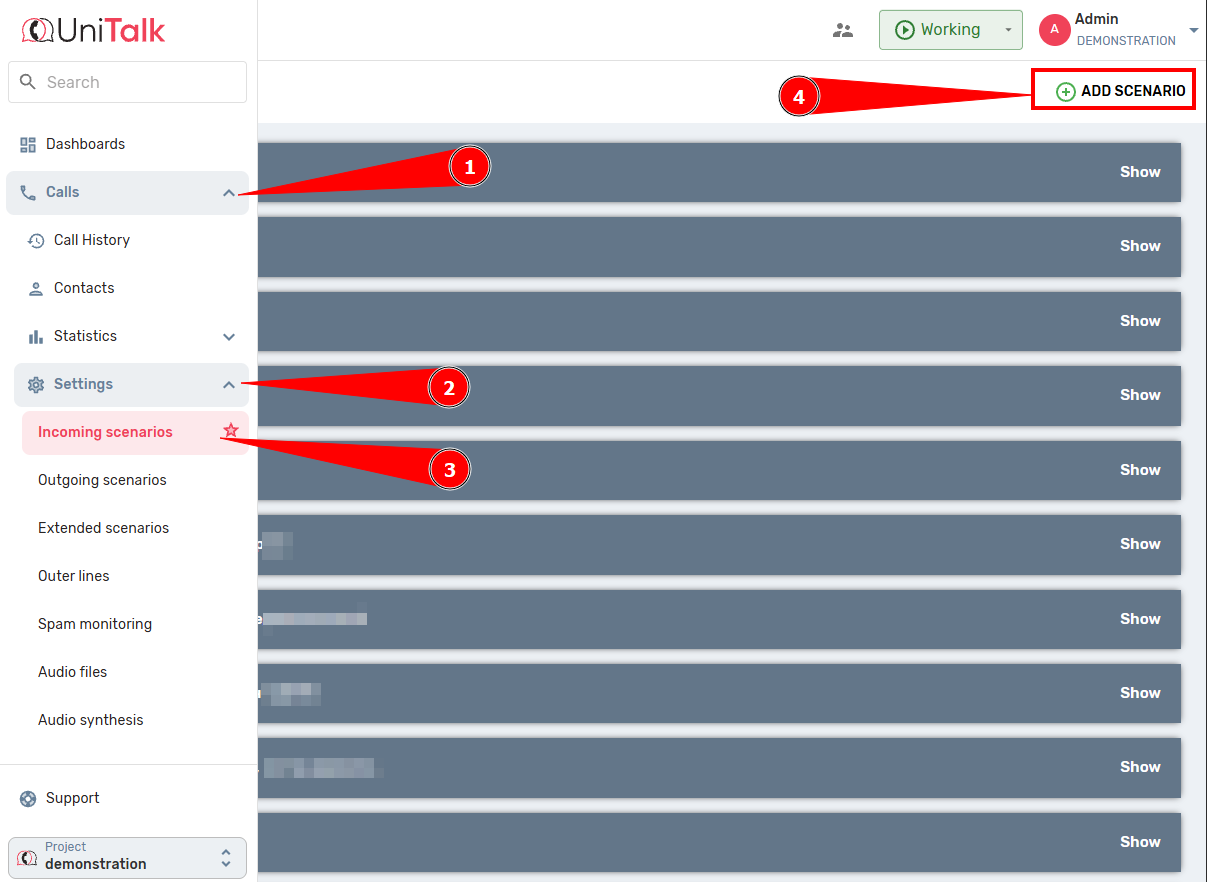 Incoming calls. Scripts setup - UniTalk